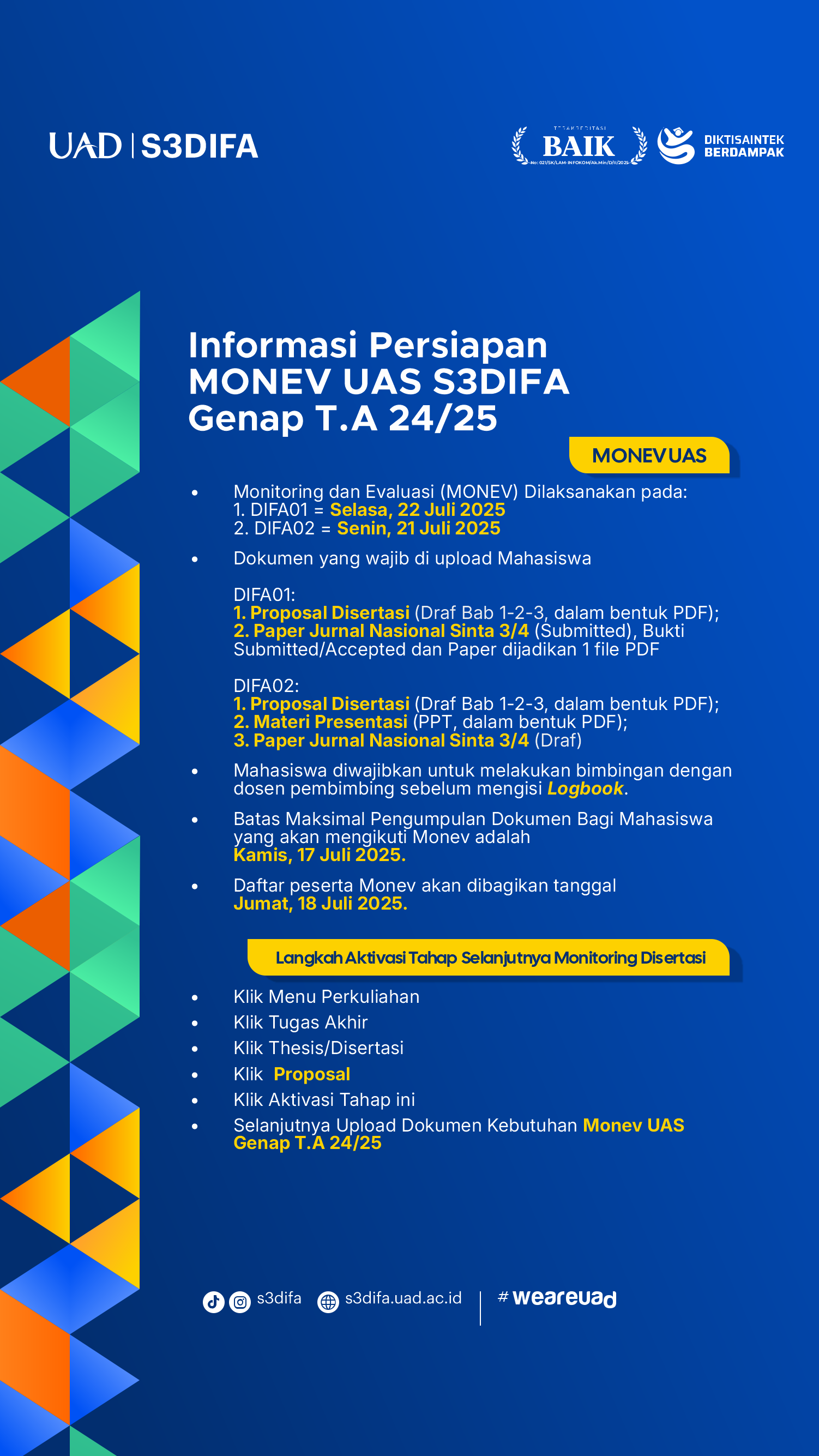 INFORMASI PERSIAPAN MONEV UAS S3DIFA GENAP TAHUN AKADEMIK 2024/2025 - Program Studi Informatika ...