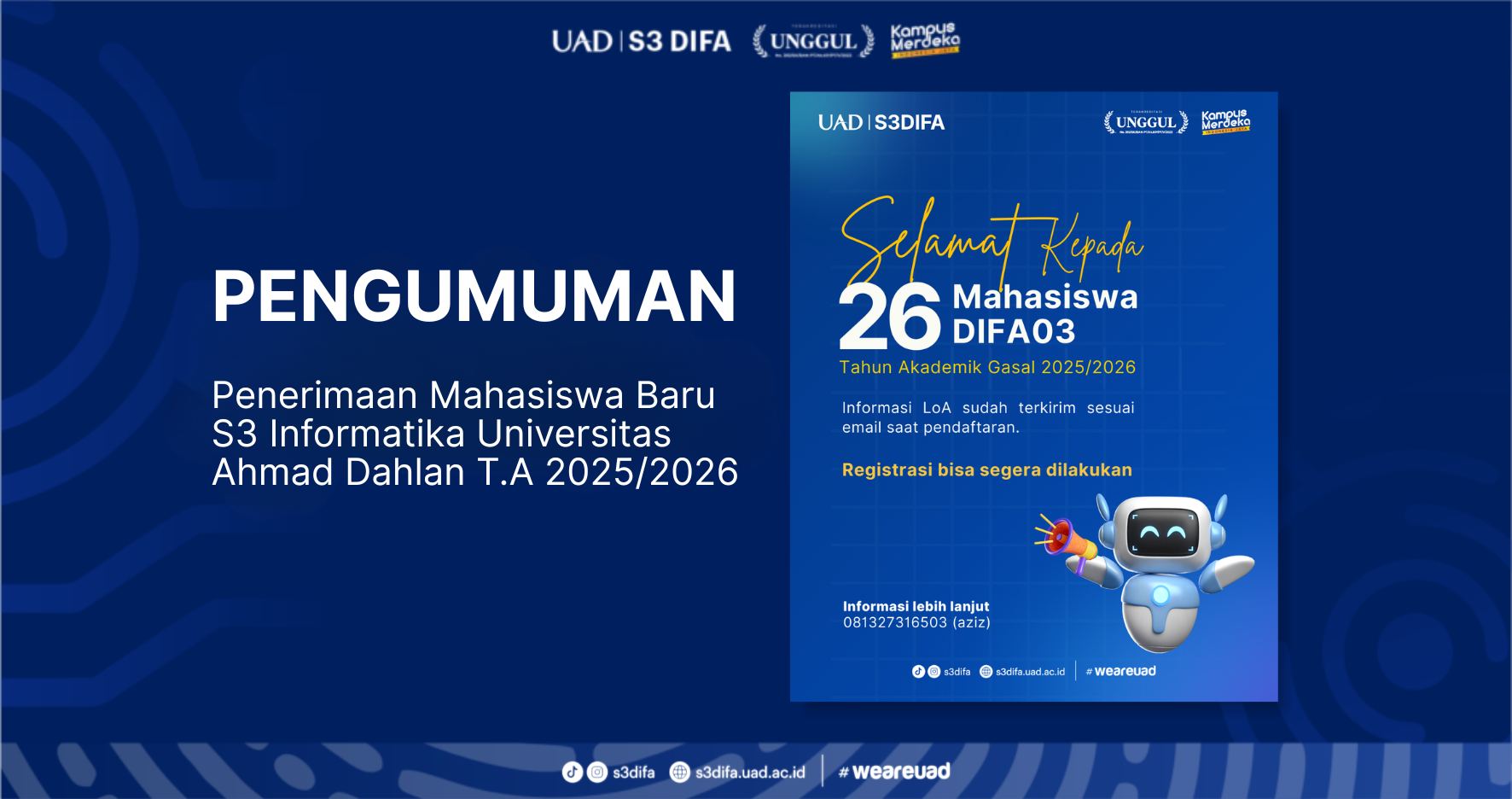 PENGUMUMAN LOA CALON MAHASISWA PROGRAM STUDI S3 INFORMATIKA ANGKATAN KE-3 - Program Studi ...